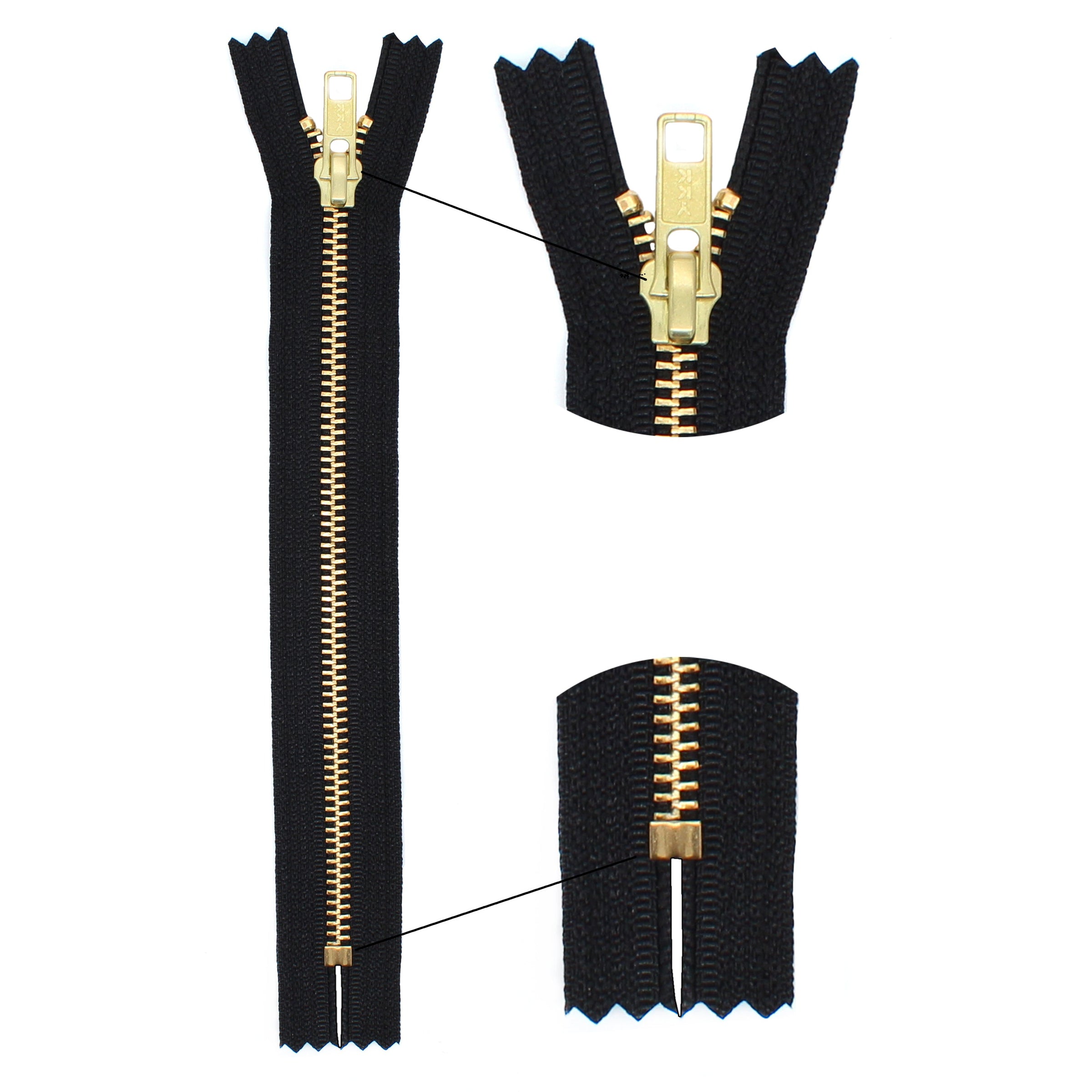 YKK #5 Brass Boot Zippers - Closed Bottom — Zipper Stop
