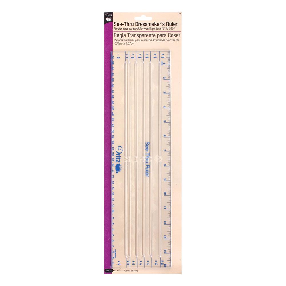 Dritz 621 See-Thru Dressmaker's Ruler, 4" x 15" – Zipper Stop